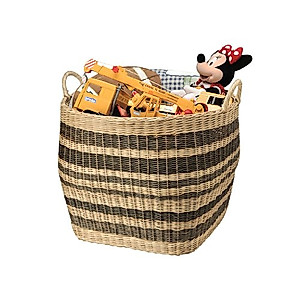 KOUBOO 1060042 Large Striped Wicker Storage Basket, 26.5" x 26.5" x 27.5", Beige/Black