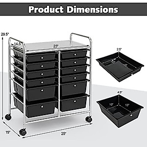 MEDIMALL 12 Drawers Rolling Storage Cart, Multipurpose Craft Storage Cart with Wheels, Mobile Tools Scrapbook Paper Organizer Cart for Office School Home Use (Black)