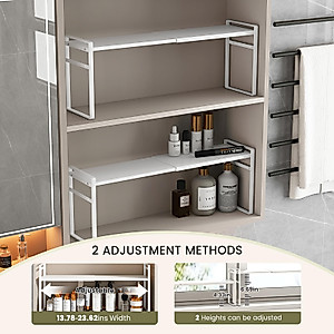 WOCHUANGSI 1pcs Medicine Cabinet Organizer Stretchable Storage Box For Bathroom Stackable Mirror Cabinets Vanity Small Narrow Shelf Slim Trays Holder (White, Normal)