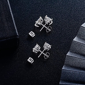 18K White Gold Plated Round Princess Cut Clear Cubic Zirconia Stud Earring of 6 Pairs (6 Pairs)