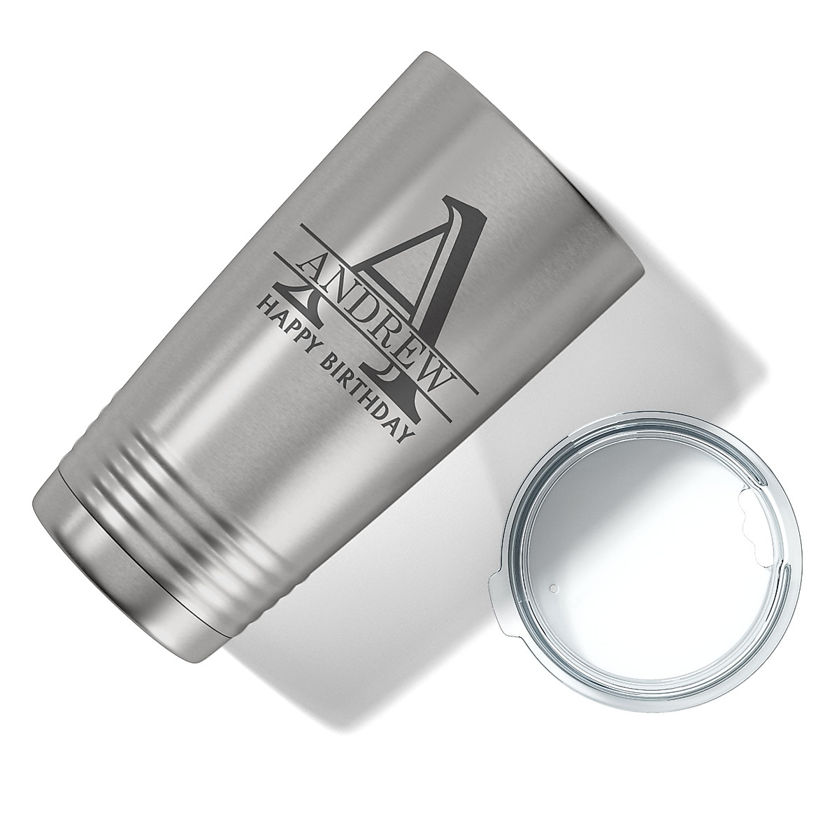 Personalized 20oz (17 Colors) Insulated Stainless Steel Tumbler Cup with Lid, Custom Etched, Customized Text Message Name, Engraved Father’s Day Gift Idea Women Men Him Her, Your Text Here (Stainless)