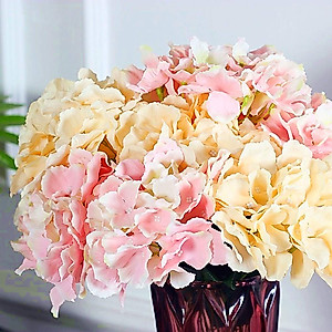 Jasion Artificial Flowers Fake Hydrangeas Flowers 5 Heads Silk Bouquet for Office Home Party Wedding Bridal Decoration