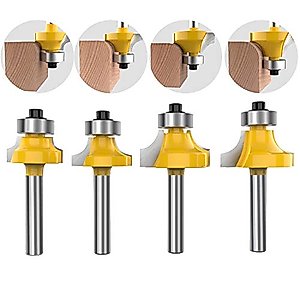 1/4 Inch Shank Roundover Edging Router Bit Set Corner Rounding Edge Forming Roundover Beading Router Bit Set (5/16" 3/16" 1/4" 1/8" Radius 4Pcs) by ROOCBIT