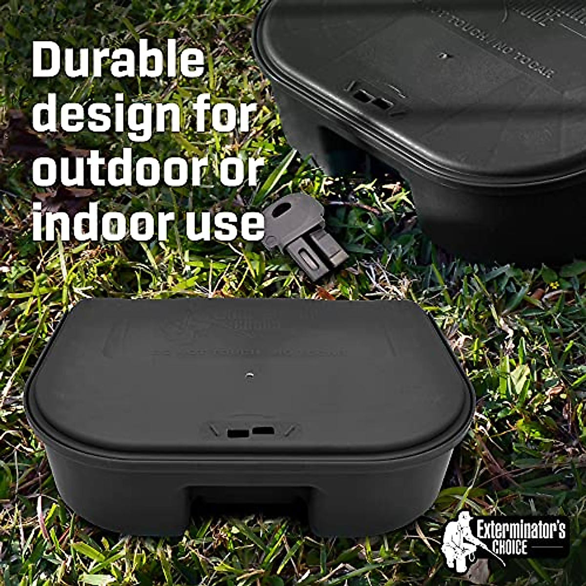 Exterminator’s Choice - Mice Bait Station - Includes Two Small Bait Station and One Key - Heavy Duty Bait Box for Mice and Other Pests - Durable and Discreet