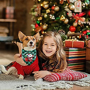 2 Pack Christmas Dog Bandanas, Classic Buffalo Plaid Pets Scarf Triangle Bibs Kerchief with Santa Pattern, Dog Christmas Costume Accessories for Small Medium Large Dogs (27.56" *18.9" *18.9")