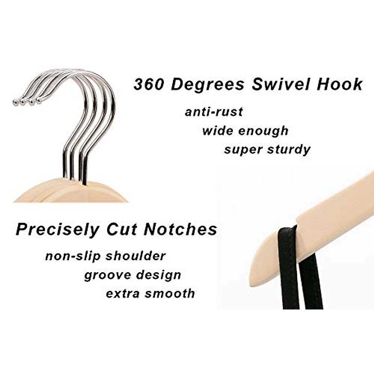 Premium Children Kids Baby Toddler Solid Unfinished/Natural Wood Coat Dress Hangers, Wooden Clothes Hangers- 360° Stronger Swivel Hook- Smoothly Cut Notches-10 Pack- Natural Color LM02KN