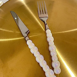 Europe Fashion Pearl Cutlery Set Stainless Steel Creativity Knife Gift Spoon Handle Ceramic Fork Tableware Set Flatware