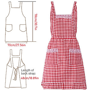 JJYHEHOT Women Classic Vintage Apron, Red and White Gingham Cotton Apron, Home Kitchen Chef Bib