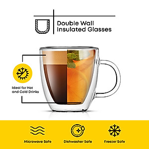 JoyJolt Savor Double Wall Insulated Glasses Espresso Mugs (Set of 2) - 5.4-Ounces