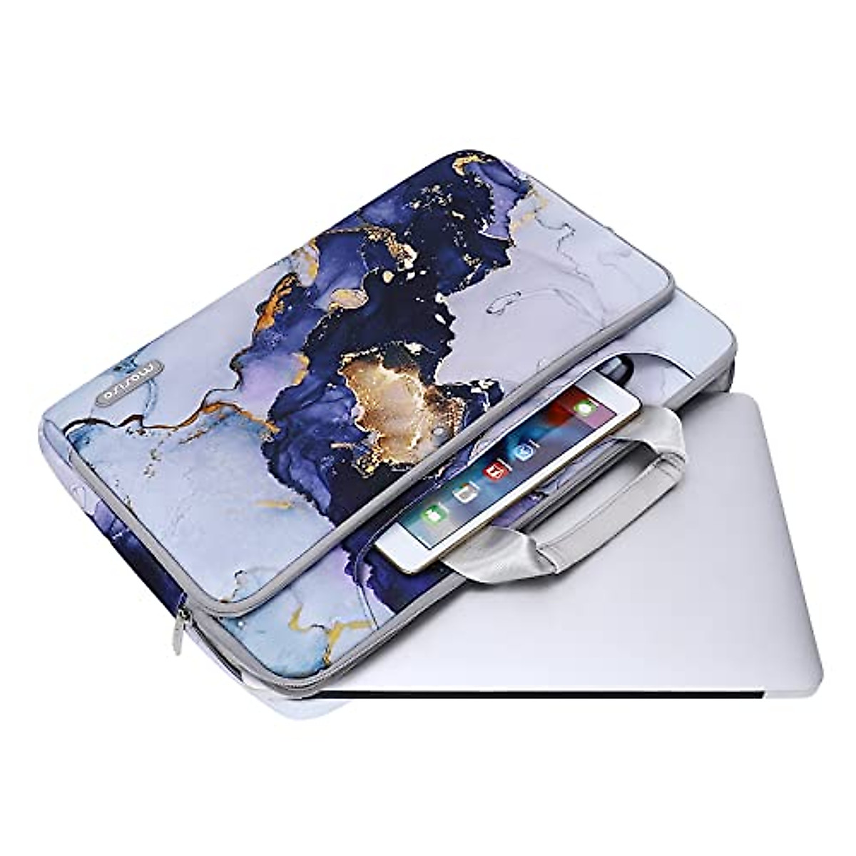 MOSISO 360 Protective Laptop Shoulder Bag Compatible with MacBook Air 15 inch M2 A2941 2023/Pro 16 inch M3 M2 M1 2023-2019, 15-15.6 inch Notebook, Polyester Sleeve with Belt Marble MO-MBH348