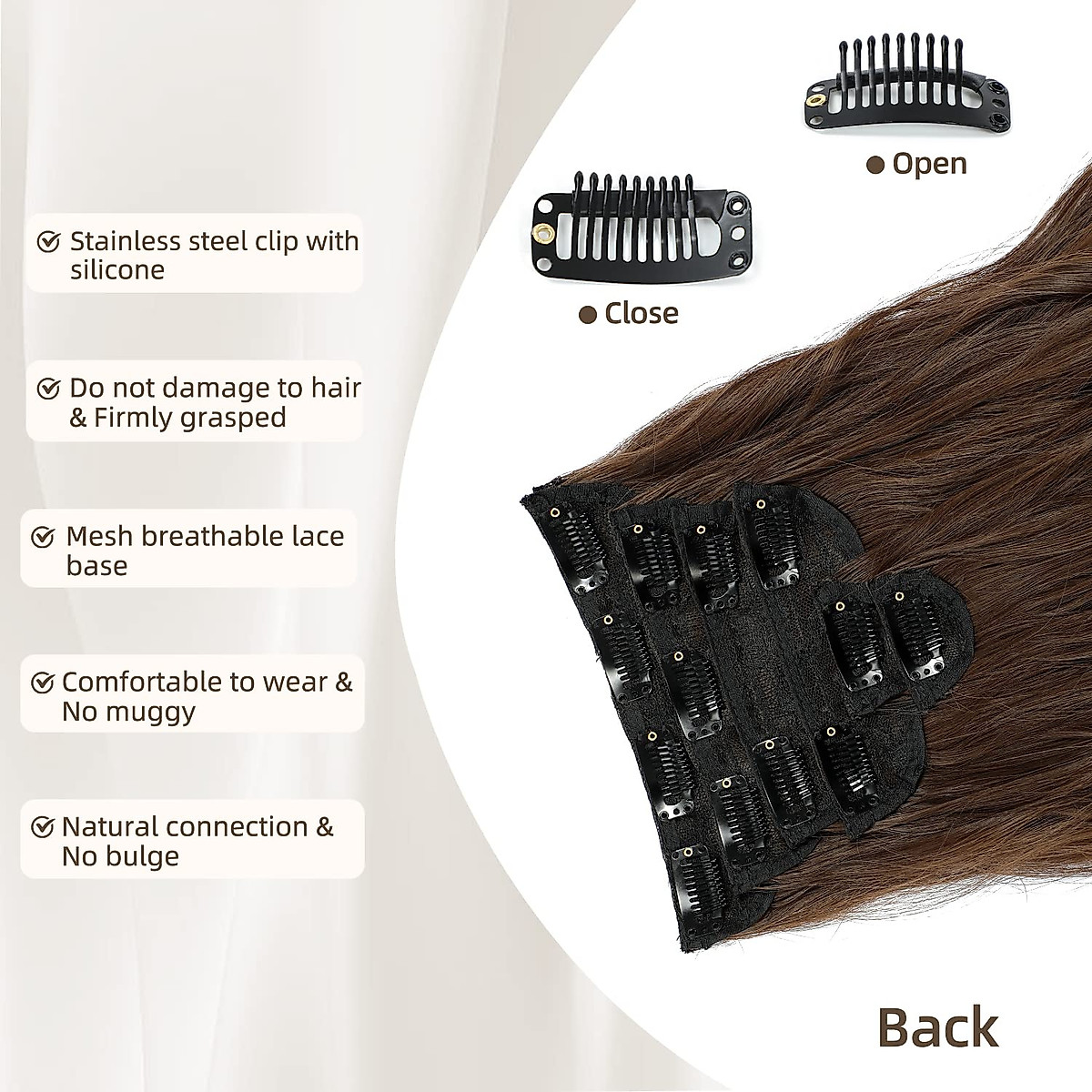 Clip in Hair Extensions, 6 PCS Light Brown Extensions, Wavy Hair Extensions, Natural & Soft Hair & Blends Well Hair Extensions, Chocolate Brown Long Wavy Hairpieces(20inch, 6pcs, Chocolate Brown)