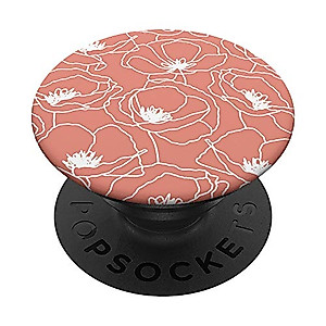 Poppy Flower Floral Pattern Line Art Pastel Coral Peach Pink PopSockets PopGrip: Swappable Grip for Phones & Tablets
