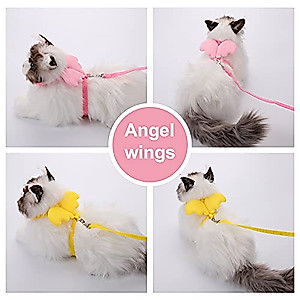 Molain 2Pcs Rabbit Harness and Leash, Adjustable Bunny Harness, Kitten Vest Harness and Leash Set, Cute Wings Pet Harness Leash Set for Bunny Puppy Kitten Ferret and Other Small Animals (Yellow+Pink)