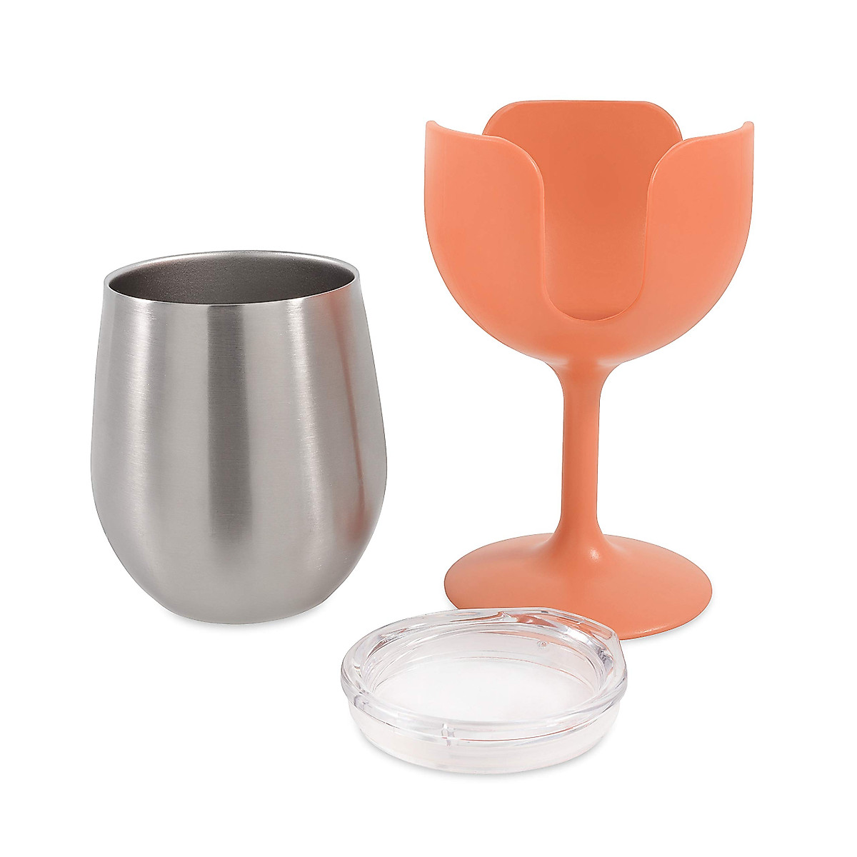 Camco Life is Better at The Campsite Wine Tumbler | Heavy Duty Double Wall Vacuum Insulation | Crafted of 18/8 Stainless Steel | Features Removable Navy & Peach Stems | 2-Pk, 8-oz/Each (51917)