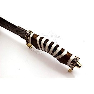 Skokie Knives Custom Hand Made Damascus Steel Hunting Knife Handle Camel Bone (Brown)