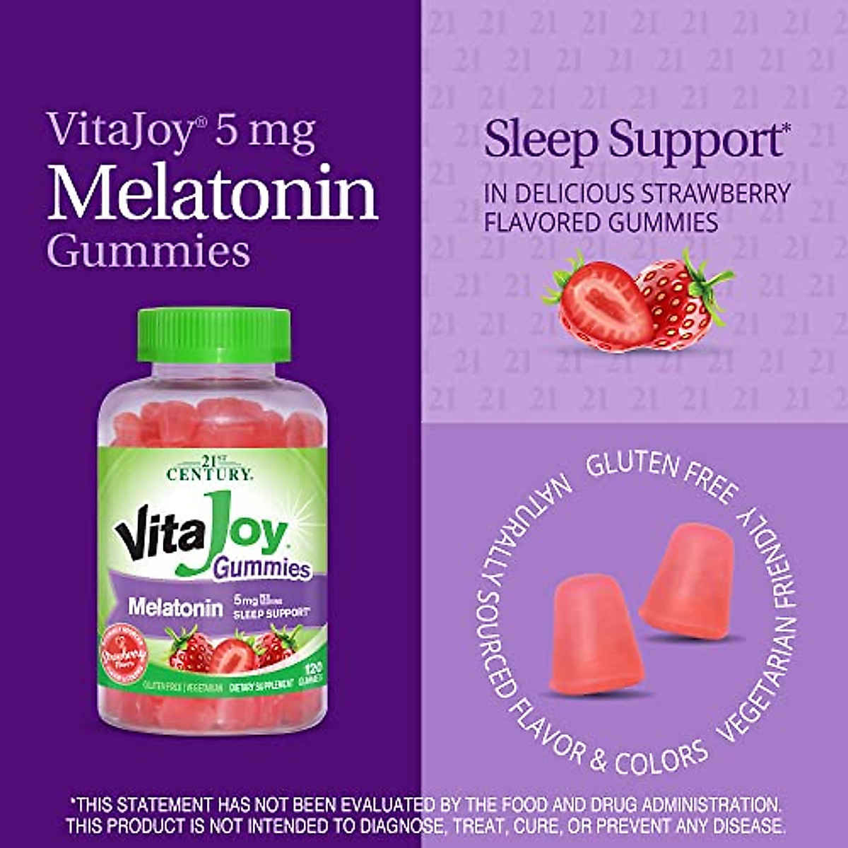 21st Century Vitajoy Melatonin Gummies, Multi, Strawberry, 120 Count
