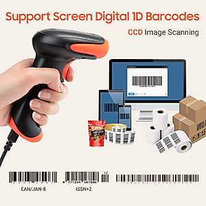 Tera 1D Wired CCD Barcode Scanner: No Laser - Eye Safe, CCD Screen Scan Handheld Bar Code Reader USB Linear Bar Code Scanner Fast and Precise Scan Plug and Play for Payment Pos Model 1500C