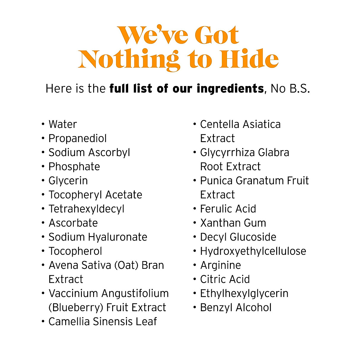 No B.S. (No Bad Stuff) Vitamin C + E Serum - Firming Face Serum for Anti-Aging, Smooths, Hydrates, Plumps Fine Lines & Reduces Dark Spots (1 fl oz)