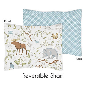 Sweet Jojo Designs Blue, Grey and White Woodland Deer Fox Bear Animal Toile 4 Piece Boy or Girl Kids Childrens Twin Bedding Set