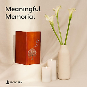 Urns for Human Ashes Adult - Rosewood Wooden Box with Tree of Life Polished Nickel Decal & Velvet Bag - Funeral Keepsake Wood Urn for Adult Ashes