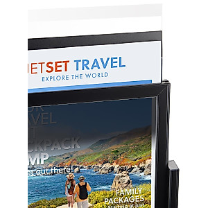 Sign Holder Stand for Floor with Top-loading Design, Includes 2 Non-glare Lenses for Double-sided Presentations, Poster Frame Display Fixture for 22" x 28" Graphics, Black, Aluminum