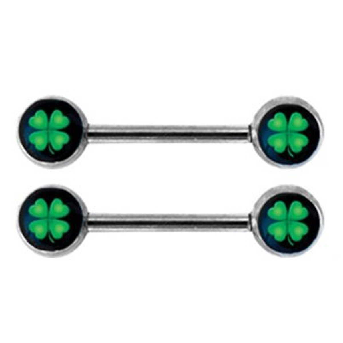 Body Accentz® Nipple Ring Double Four Leaf clover bar body Jewelry sold as Pair 14g 1/2"