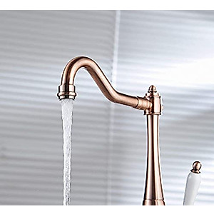 Kitchen Faucet Copper Bar Faucet 360 ° Swivel Single Handle Traditional Period Single Ceramic Lever Kitchen Sink Faucet Antique Mixer Tap One Hole Wet Bar Sink Faucet Victorian Commercial