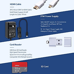 DVOZVO Raspberry Pi 4 4GB Starter Kit, 5V 4A Raspberry Pi 4 Power Supply with ON/Off Switch,Raspberry Pi 4 Aluminum Case,4K HDMI Cables for Raspberry Pi 4B - 32GB Edition (4GB RAM)