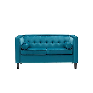 WILLOVE 58" Mid-Century Modern Velvet Sofa, 2 Seater Couch with Comfy Deep Seats, Small Loveseat Couch for Living Room Furniture with Two Throw Pillows, Easy to Install (Teal)