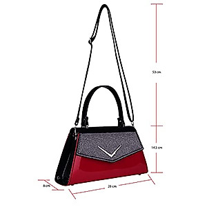 Liquorbrand Retro Chevron Top Handle Handbag Purse Rumbler Bag (Red Sparkle)