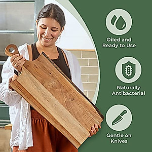 Extra Large 27 inch Acacia Wood Serving Board with Live Edge - Long Chopping and Cutting Board Food Prep Surface, Charcuterie Board for Meat, Veggies, Cheese Board, Bread, Fruit, Appetizers