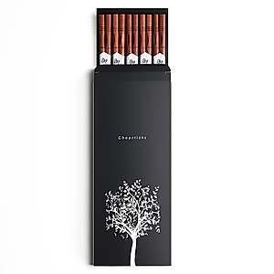 5-Pair Reusable Natural Wooden Chopsticks, AOOSY Hand-Carved Rosewood Chop Sticks Gift Set, Dishwasher Safe, Non-Slip 8.8 Inch/22.5cm