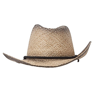 MG Tea Stained Raffia Straw Cowboy Hat - Tan with tint of black
