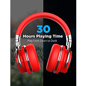 meidongg Active Noise Cancelling Headphones Bluetooth Headphones with Microphone Deep Bass Wireless Headphones Over Ear, Comfortable Protein Earpads, 30 Hours Playtime for TravelWork (Red)