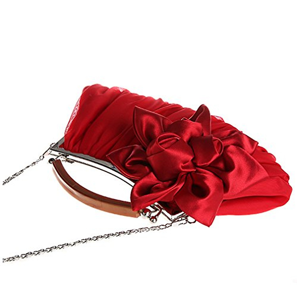 Thenice Women's Silk Flowers Wedding Evening Bags Clutch (Red)