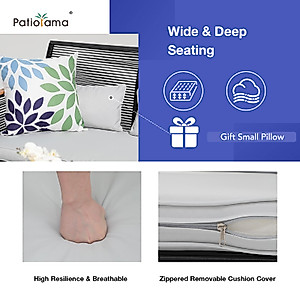 Patiorama 4 Piece Patio Furniture Set, Outdoor Wicker Bistro Set, All-Weather Black PE Rattan Conversation Set w/Coffee Table, Loveseat, Wood-like Armrest, Cushions for Garden Balcony Deck, Light Grey