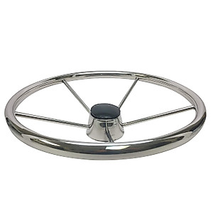 Pactrade Marine 13 1/2" Destroyer SS304 Steering Wheel 5 Spoke Plastic Black Cap