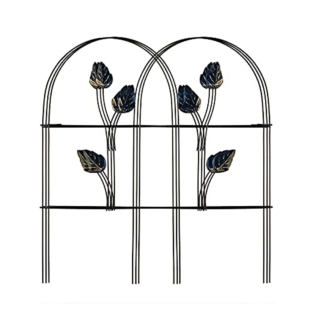 MTB Black Decorative Garden Border Fence 18 Inch x 16 Feet with Leaves Folding Wire Fencing Border Garden Fence Animal Barrier