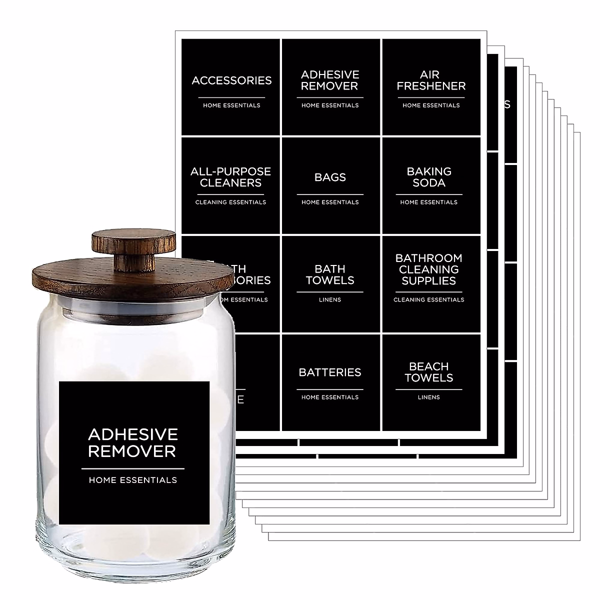 Mageeki 144 Laundry Room Labels for Organizing, Minimalist Laundry Stickers for Containers, Waterproof and Oilproof, Preprinted Organization Labels for Laundry Room, Bathroom (Black)