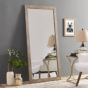 Naomi Home Farmhouse Full-Length Mirror with Wood Frame – Rustic 66"x32" Large Floor Mirror, Elegant Full Body Standing or Wall Mirror, Rustic Wood Mirror Full Length for Bedroom, Warm Grey Finish