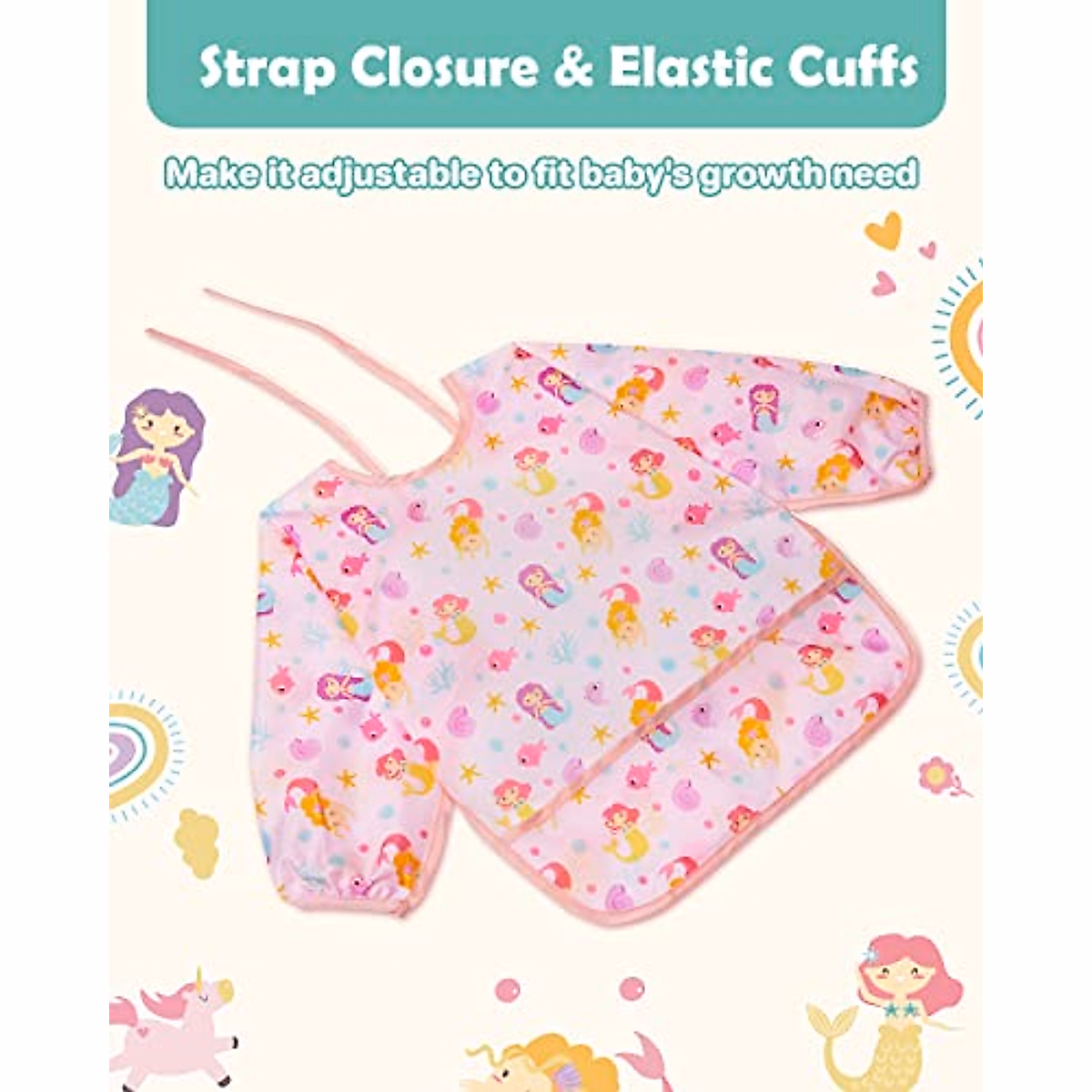 Lictin 3 Pack Baby Bibs for Boy or Girl, Cute Long Sleeve Bib, Waterproof Bibs for Toddlers,Adjustable Closure Baby Smock, Mess Proof Baby Bib, 6-24 Months Reusable Infant Baby Bibs