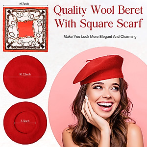 Laumoi 16 Pieces Wool Beret Hat French Style Artist Beanie Beret with Silky Scarf Set for Women, One Size
