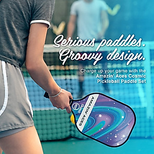 Amazin' Aces Cosmic Pickleball Paddles Set of 2, Pickleball Rackets w/ 4 Pickleball Outdoor Balls & 1 Pickleball Bag, for Sports & Outdoors Fun, USAPA Approved