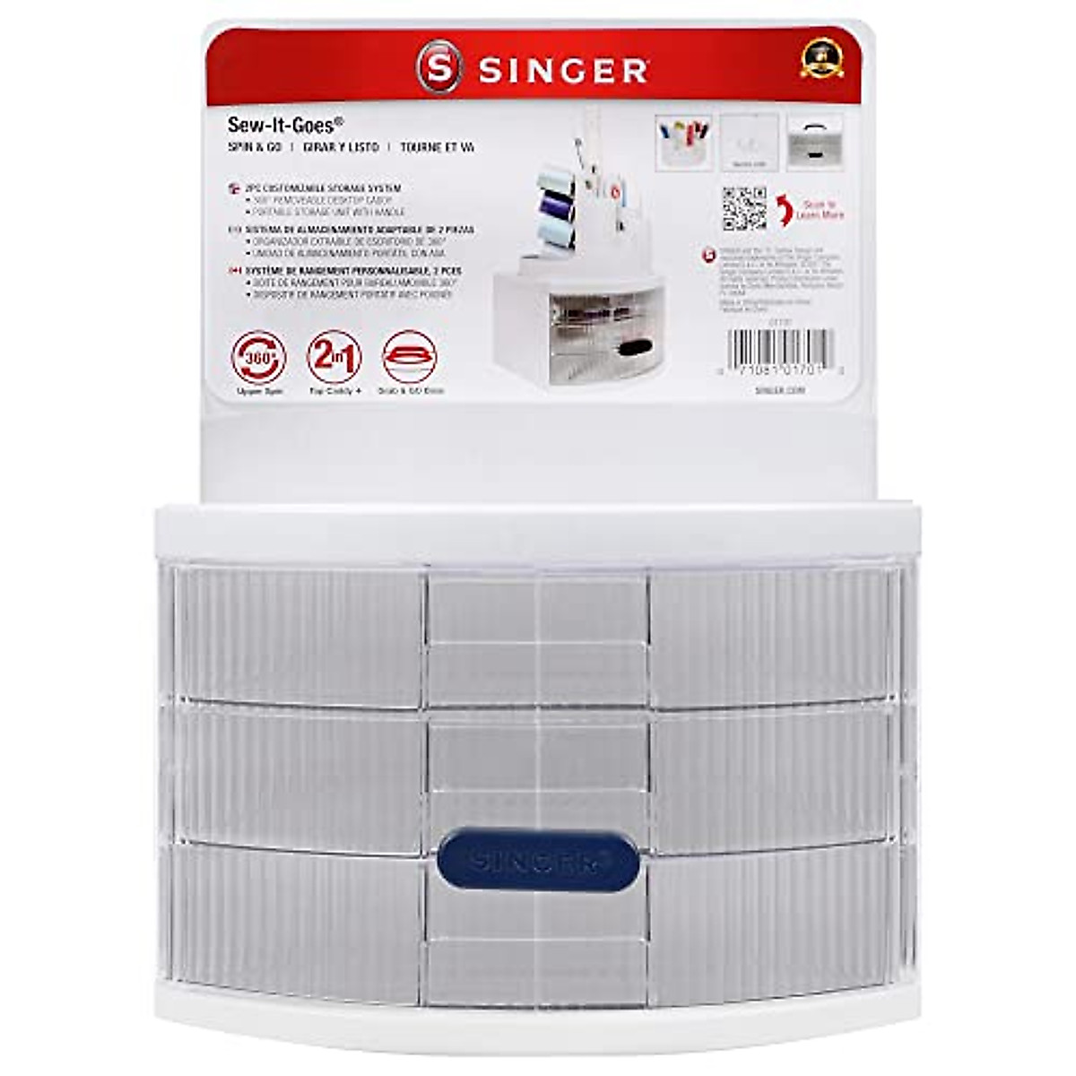 SINGER Sew-It-Goes Spin & Go Multipurpose Sewing Storage Container and Craft Organizer with Removable Drawers, Built-in Peg Board