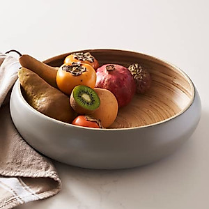 HABITAAS Fruit Bowl For Kitchen Counter, Decorative Bowl, Large Serving Bowl Or Fruit Basket For Kitchen Spun Bamboo (Gray)