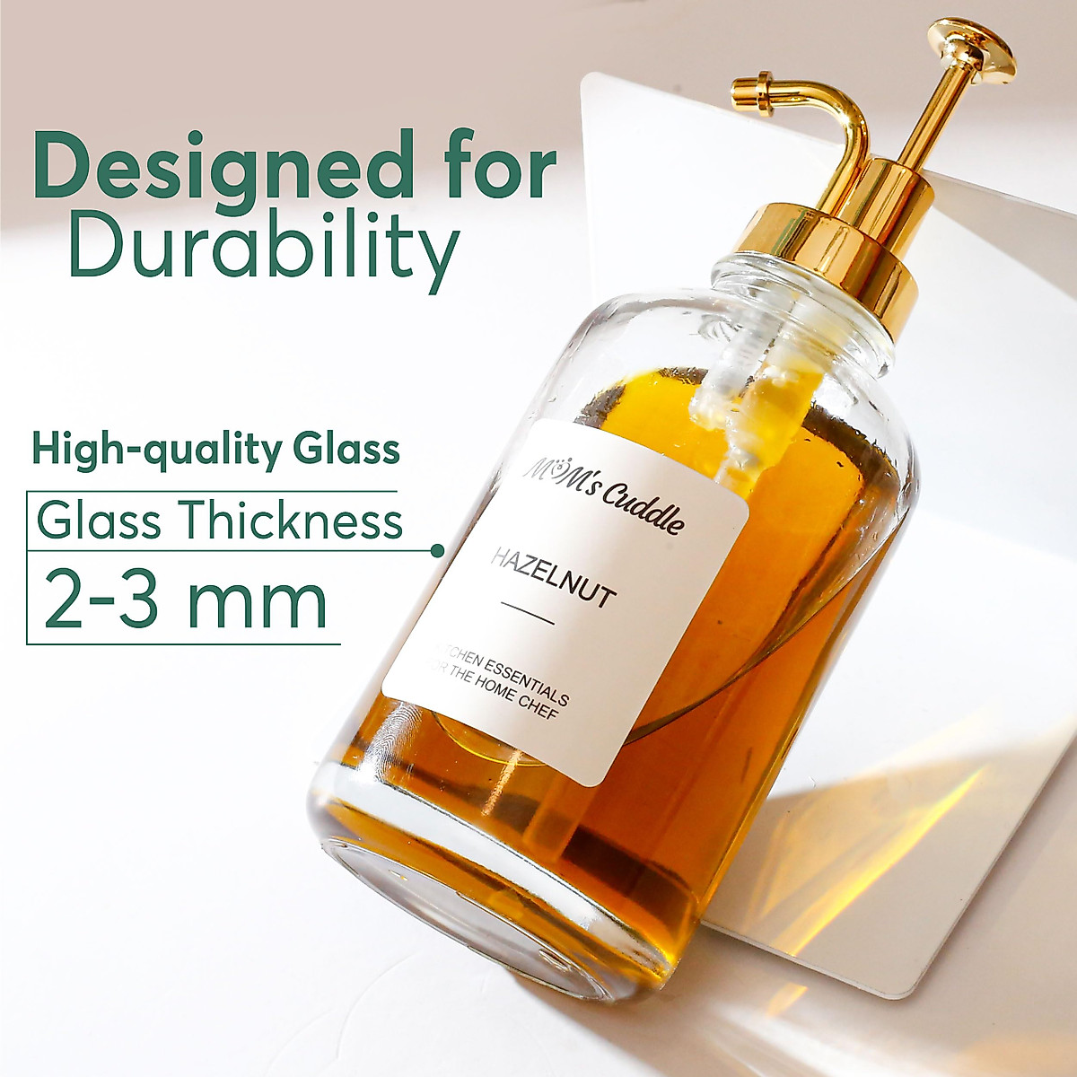 Glass Syrup Dispenser for Coffee Bar - No Leak, 16.9 Oz (500ml), Golden Pump, Easy-to-Use, Coffee Syrup Dispenser with 20 Labels & Silicone Funnel, Premium Quality & Durable – Pack of 2