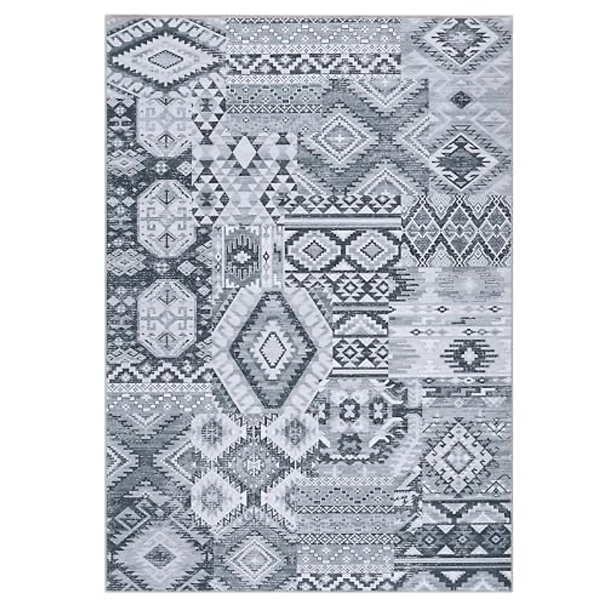CAREMEE Machine Washable Area Rug 3x5 Tribal Entryway Mat Vintage Distressed Rug Indoor Low Pile Thin Rug Cozy Non Slip Foldable Area Rug for Living Room Bedroom Dining Room Grey