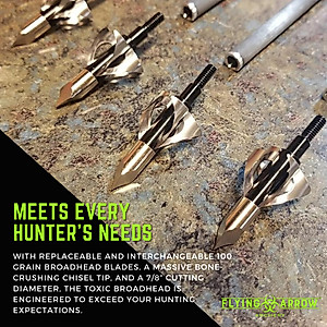 Flying Arrow Archery T3100-CB Authentic Patented Toxic Crossbow Broadhead Blade, Black, 100-Grain, 3 Pack