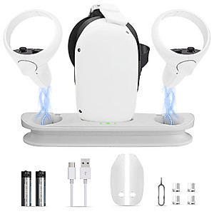 VR Charging Dock for Oculus Quest 2/Meta Quest 2, VR Headset Charging Stand for Quest 2,Charging Station with LED Light,2 Rechargeable Batteries, and USB-C Charger Cable