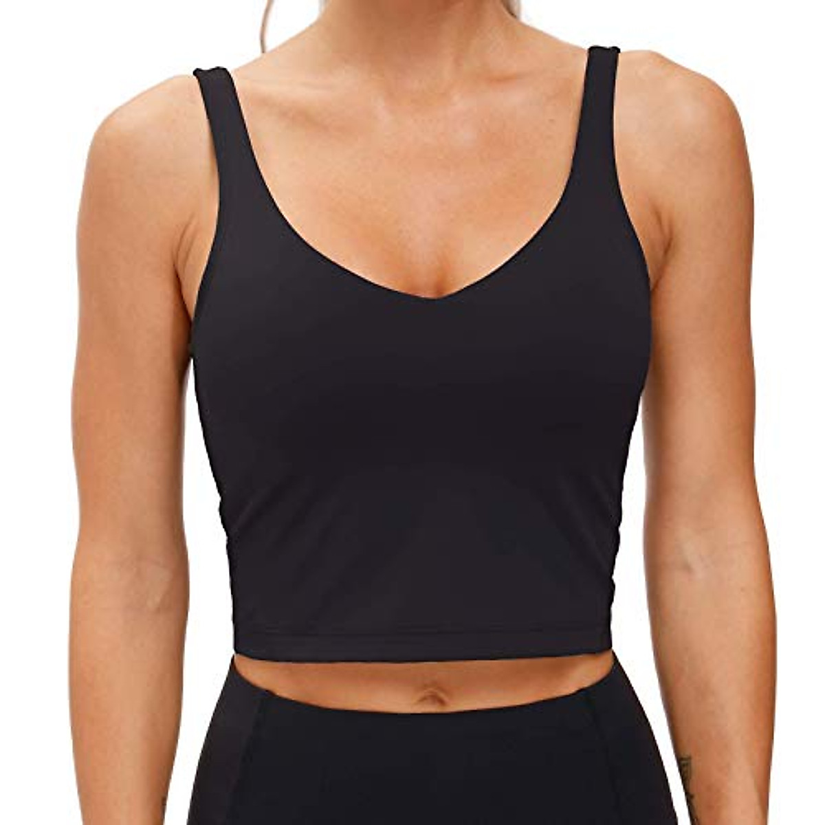 Women’s Longline Sports Bra Wirefree Padded Medium Support Yoga Bras Gym Running Workout Tank Tops (Black, Large)